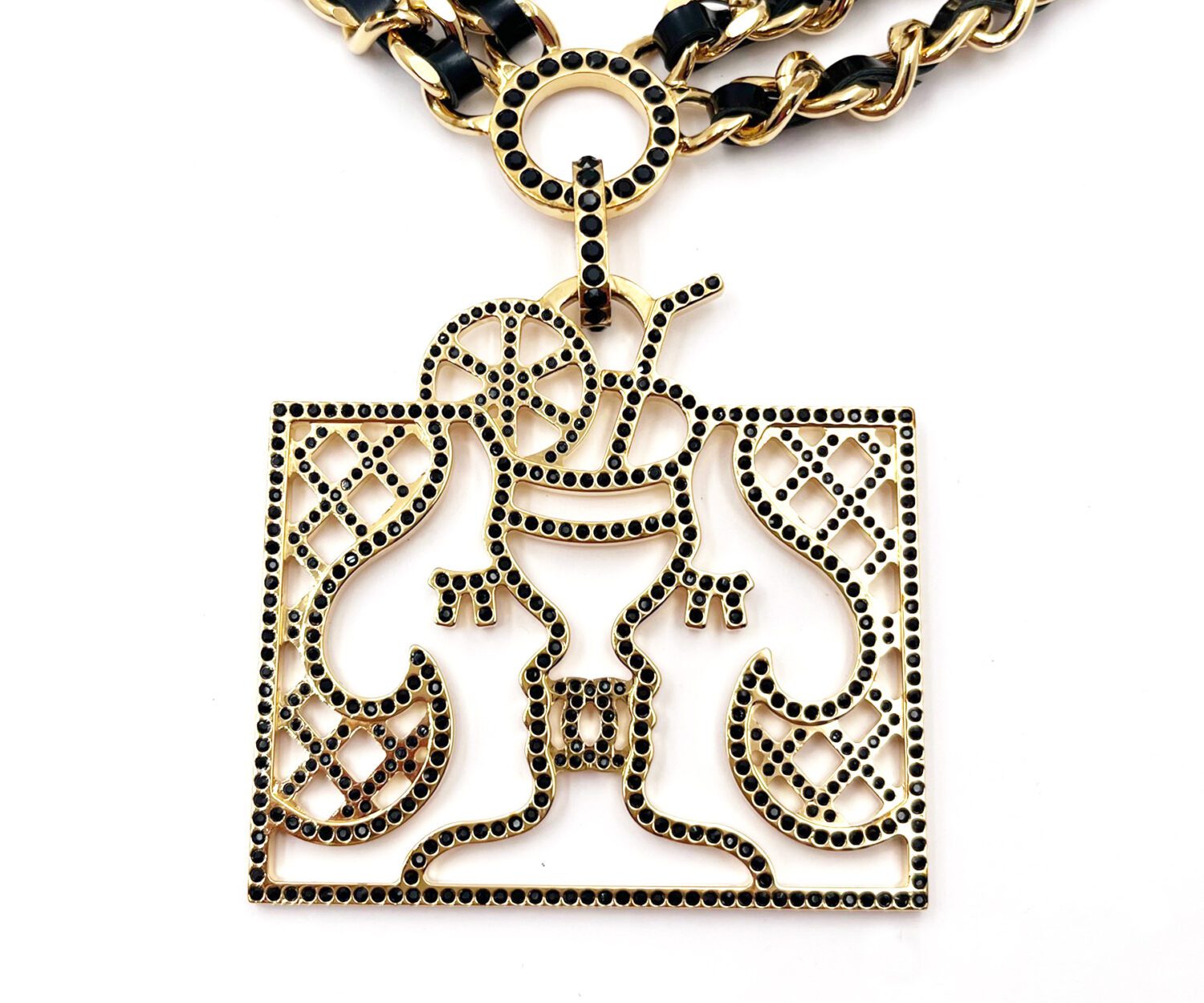 Chanel Rare Gold Plated Kissing Faces CC Black Crystal Necklace | LAR ...